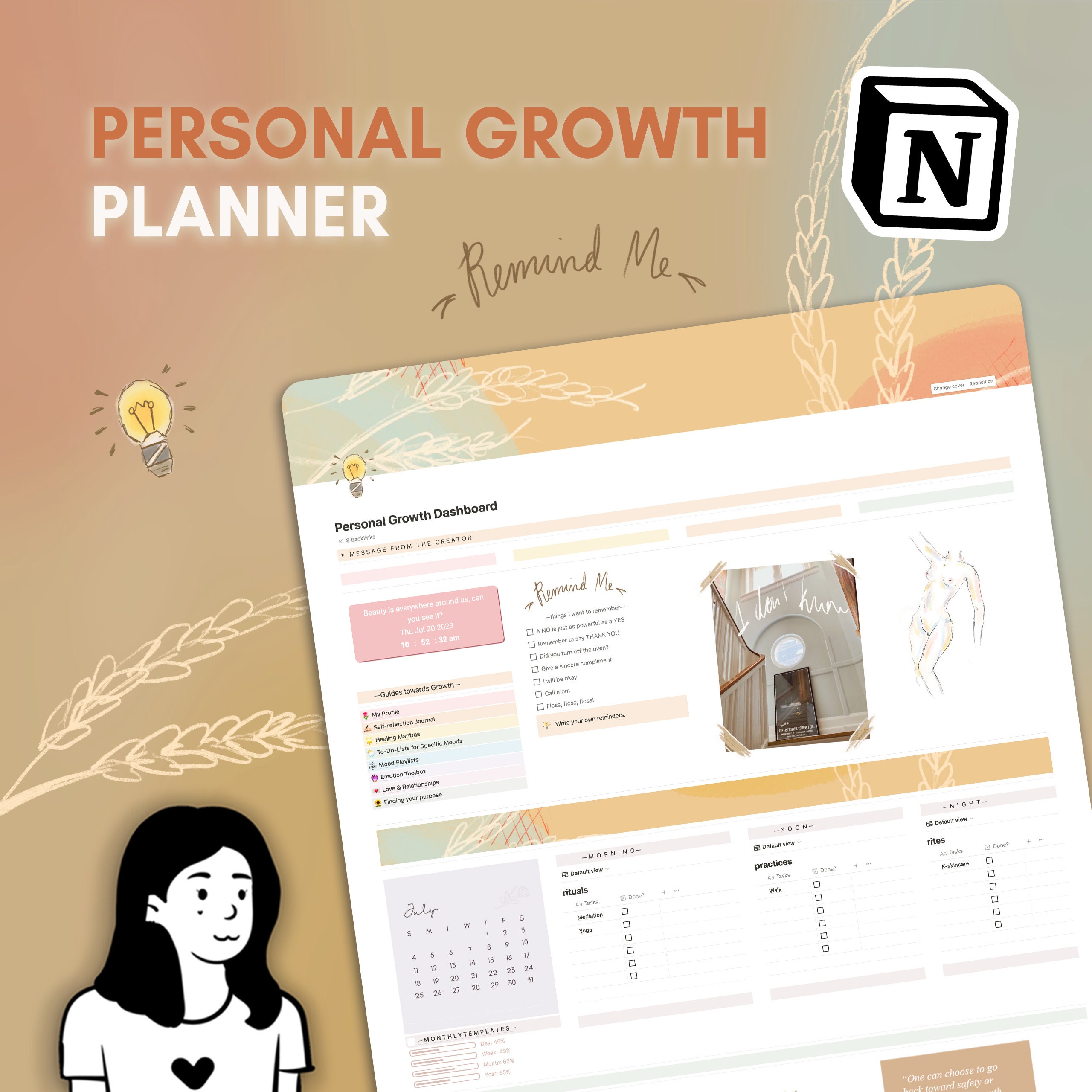 CUTE SELF-DEVELOPMENT Notion Template | Personal Growth Planner | Goal ...