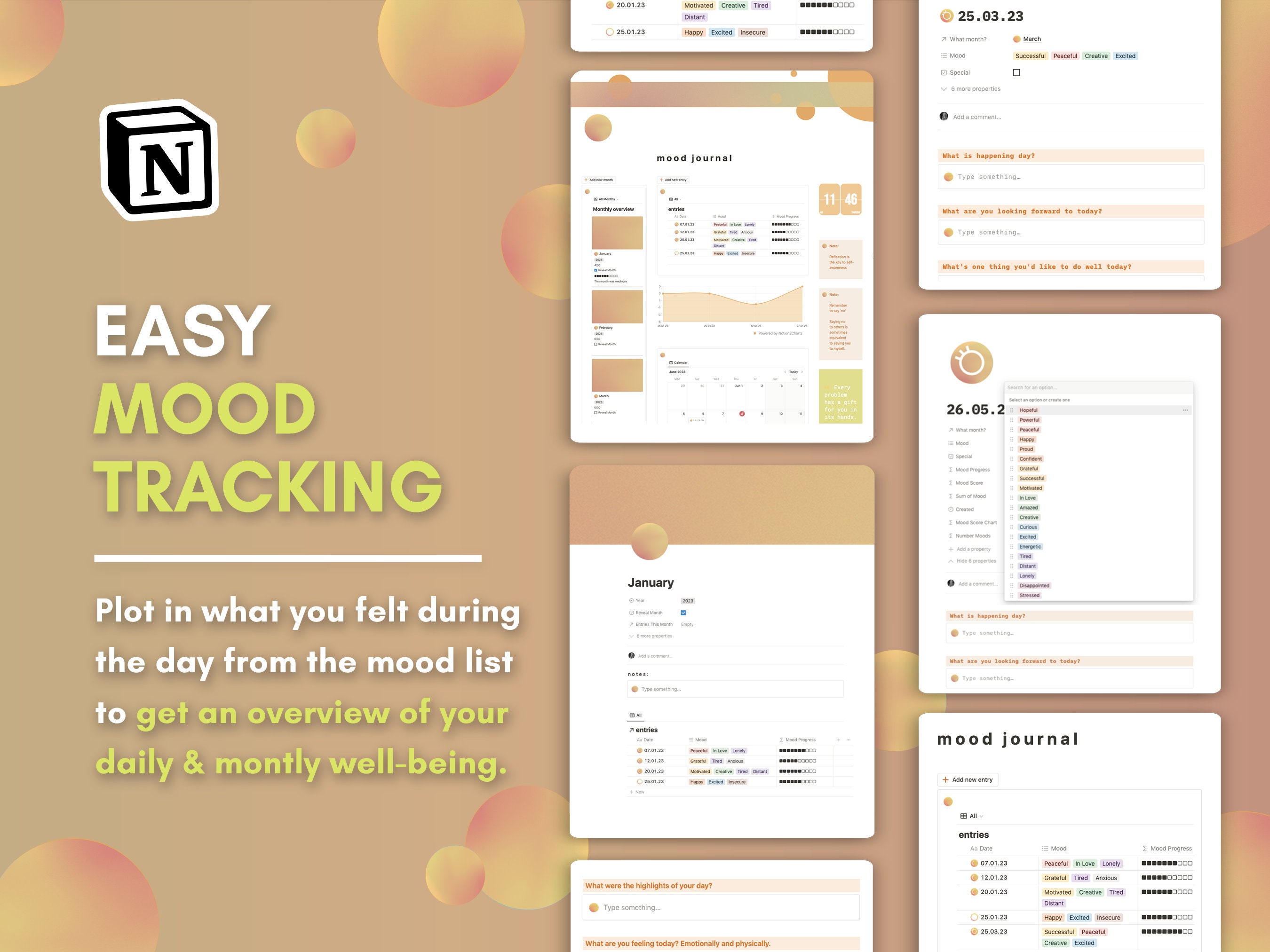 DIGITAL MOOD JOURNAL Notion Template | Cultivate Daily Self-reflection ...