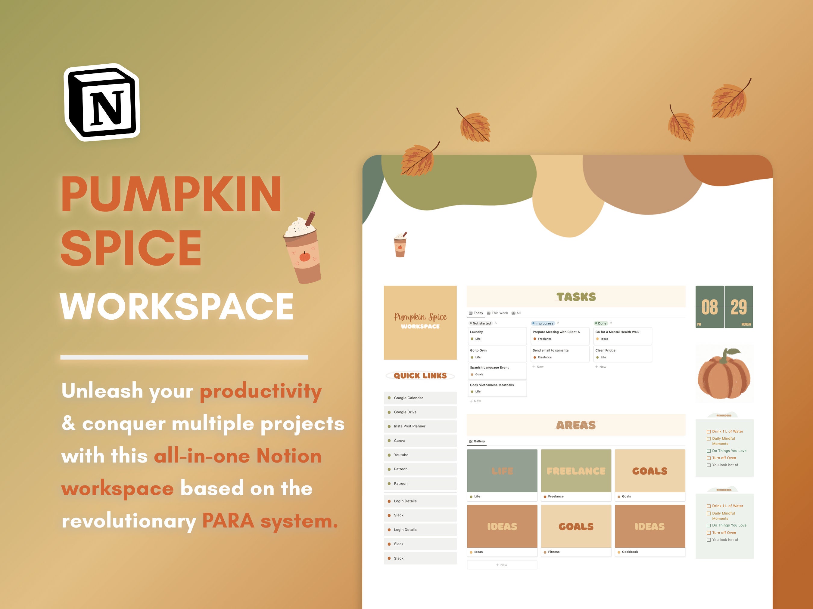 DIGITAL SOLOPRENEUR WORKSPACE Notion Template Pumpkin Spice Themed All ...