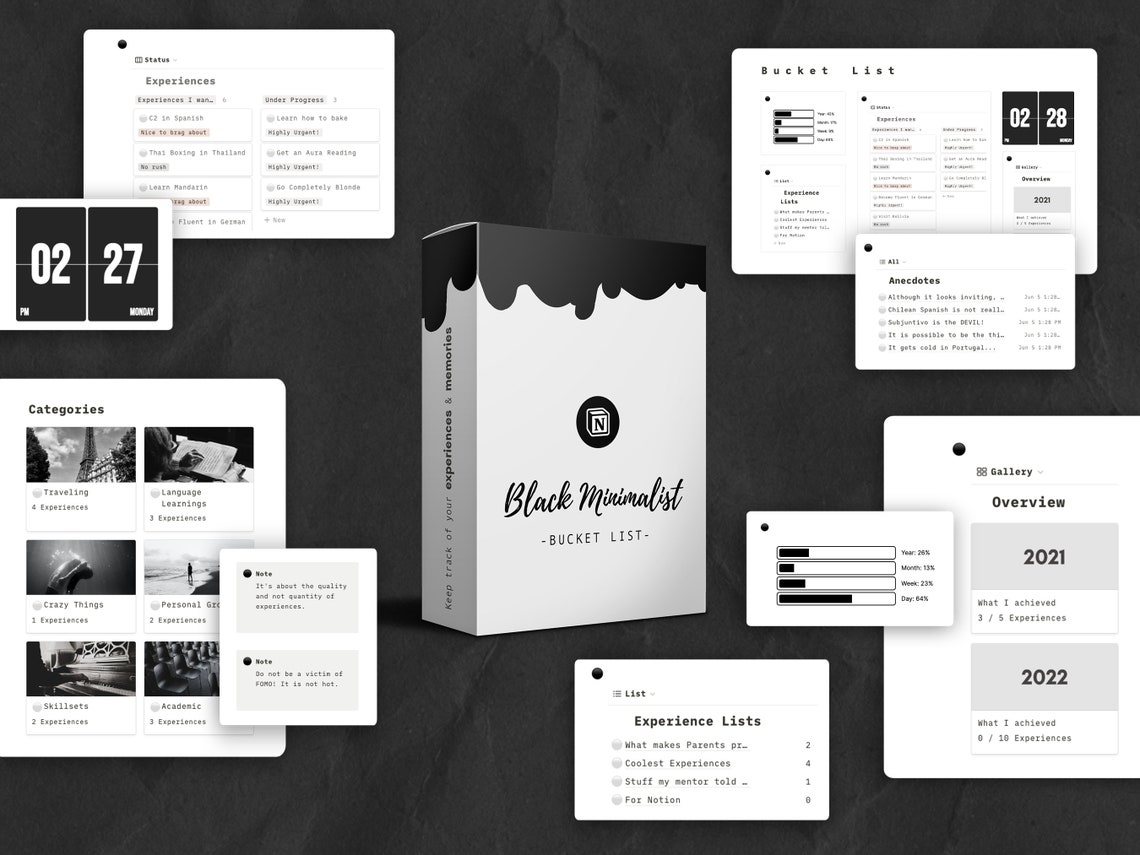 BUCKET LIST PLANNER Notion Template Experience Memory Tracking Anecdote ...