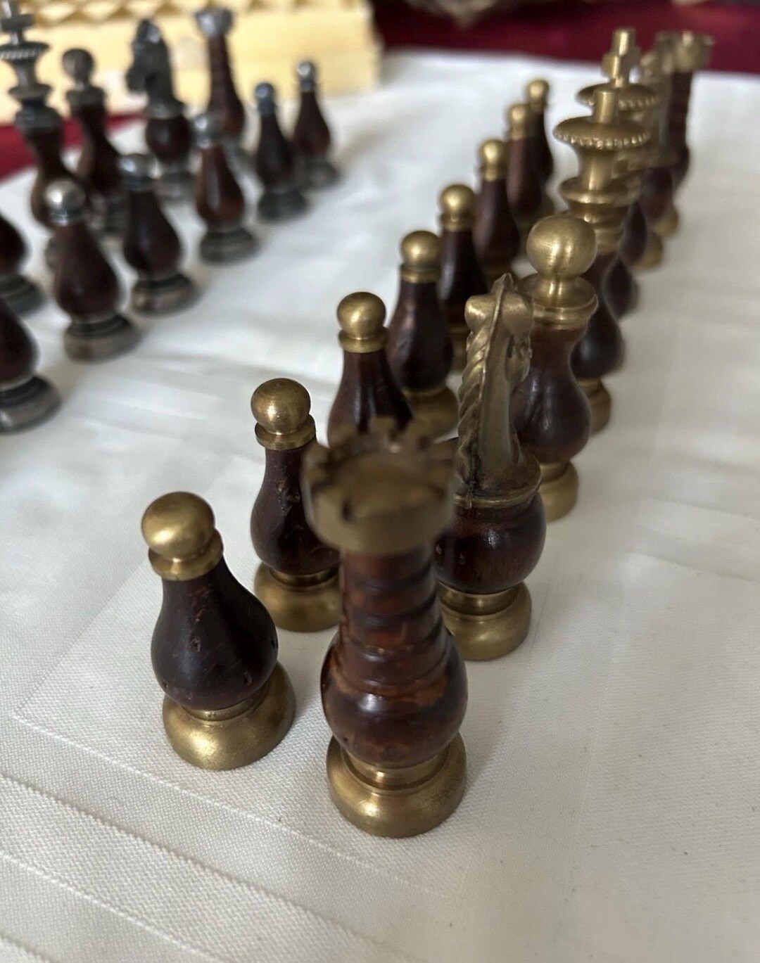 Vintage Italfama Italian Complete Chess Set Brass Pewter Wood, 3 In ...
