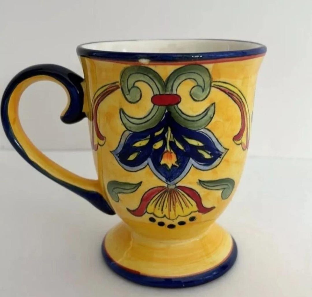 Yellow Blue Talavera Cup Mug Pedestal Ceramic Pottery Large, Maxcera - Etsy