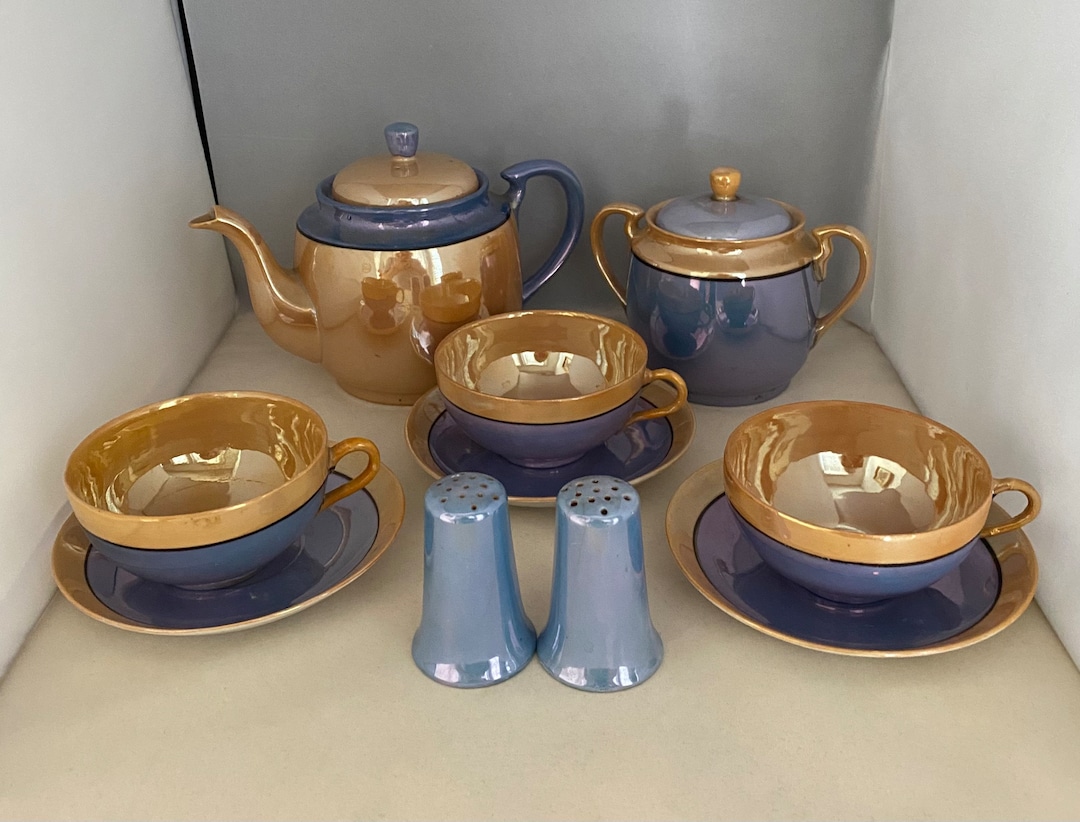 Lusterware Tea Vintage Set Peach and Blue Porcelain Teapot - Etsy