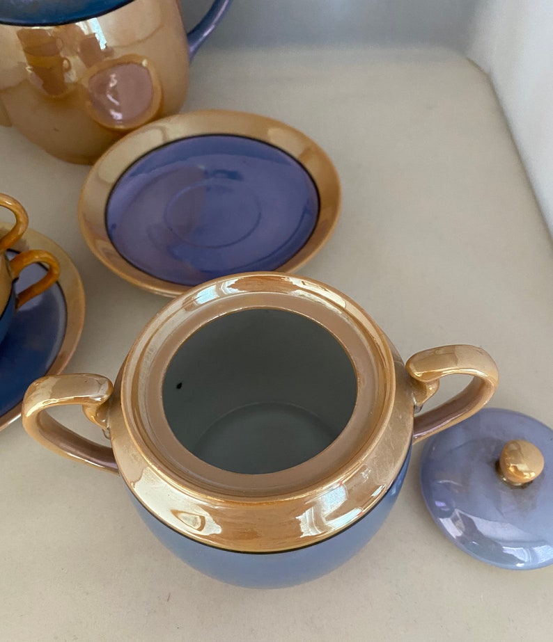 Lusterware Tea Vintage Set Peach and Blue Porcelain Teapot - Etsy