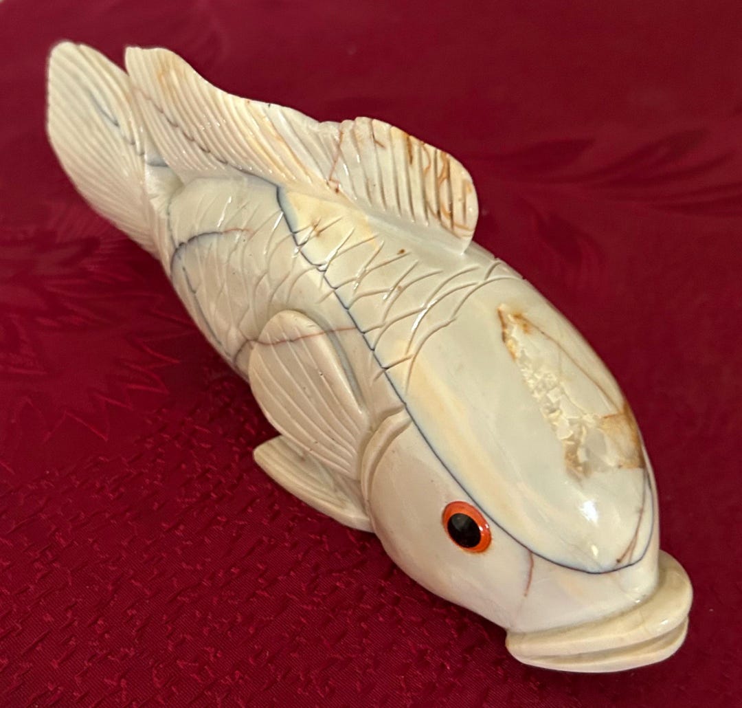 Vintage Asian Hand Carved Marble Koi Fish Polished Sculpture Figurine 7 ...