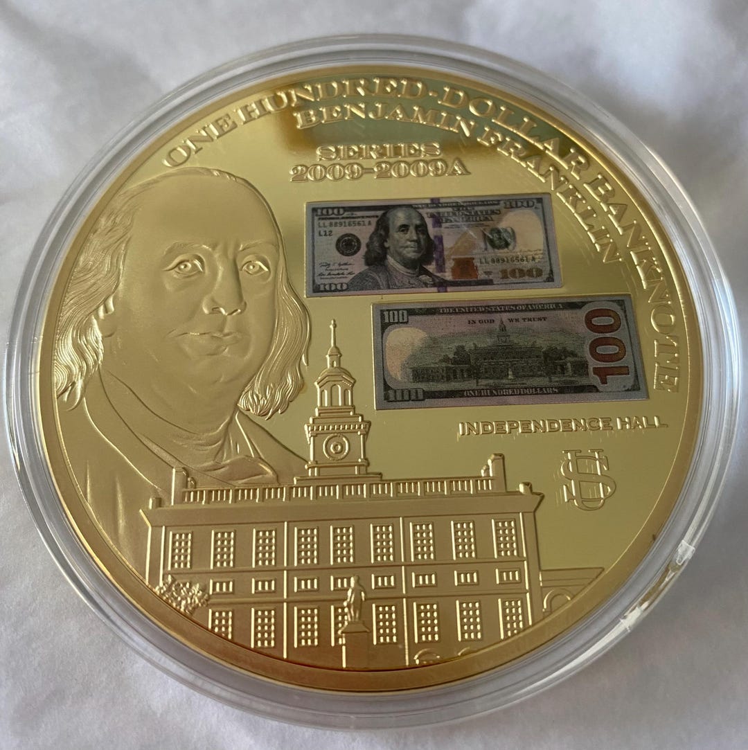 Benjamin Franklin American Mint 24k Gold Layered Coin 100 Dollars 2009 ...