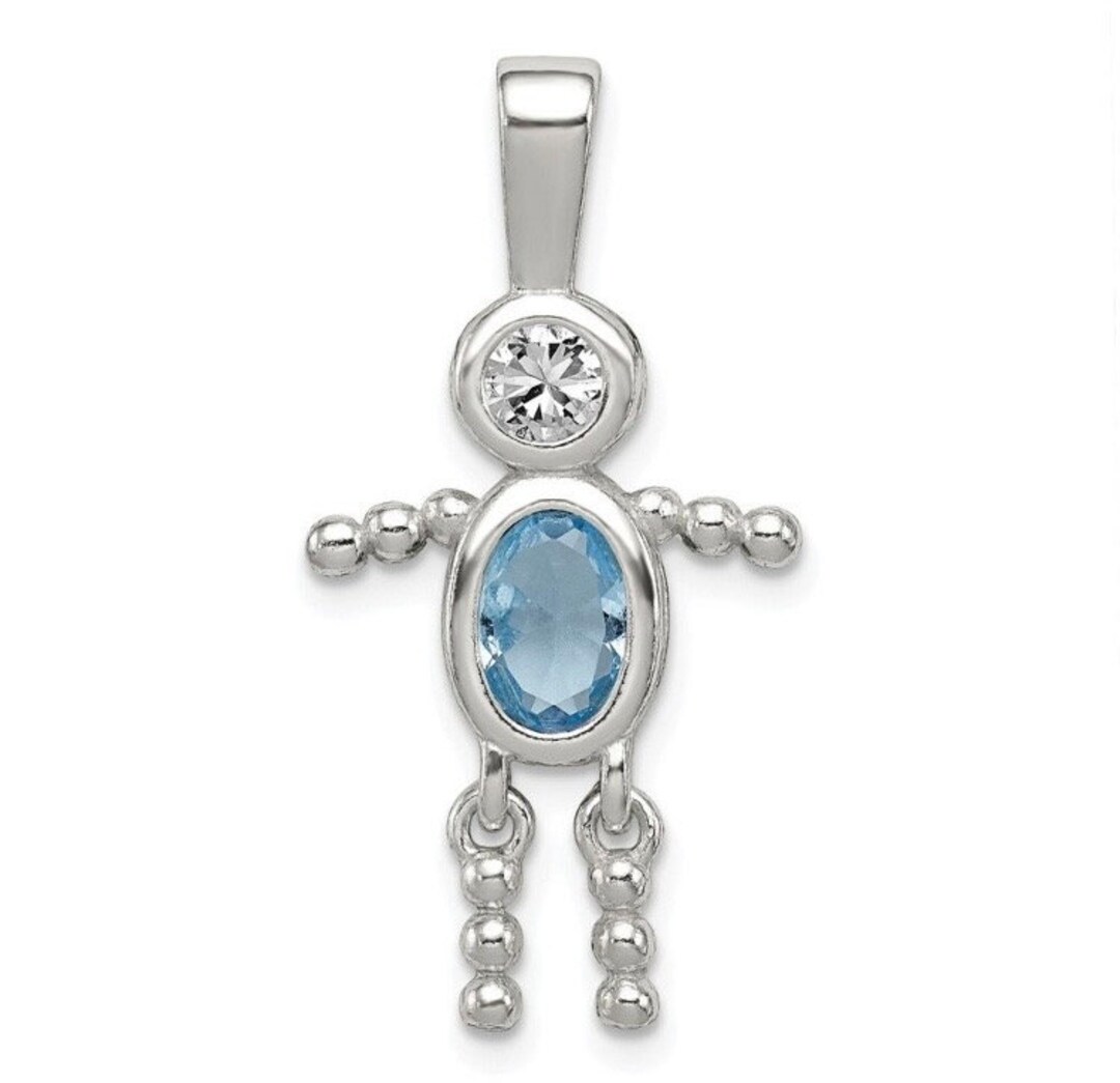 Vintage Boy Stick Figure March Birthstone Pendant Aquamarine CZ 925 - Etsy