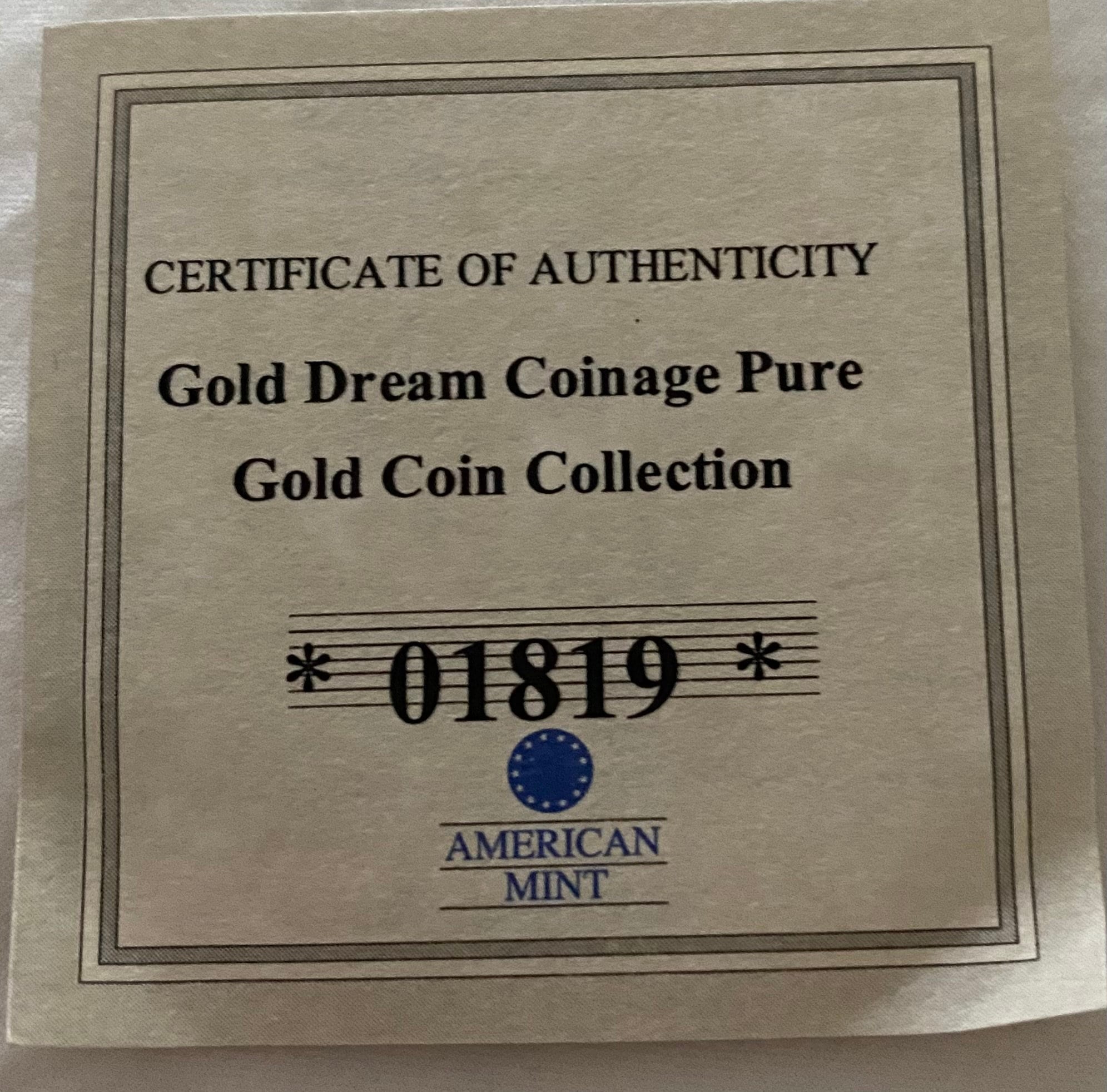 Gold Dream Coinage .999 Fine Gold 1/200 2021 American Mint Proof Finish ...
