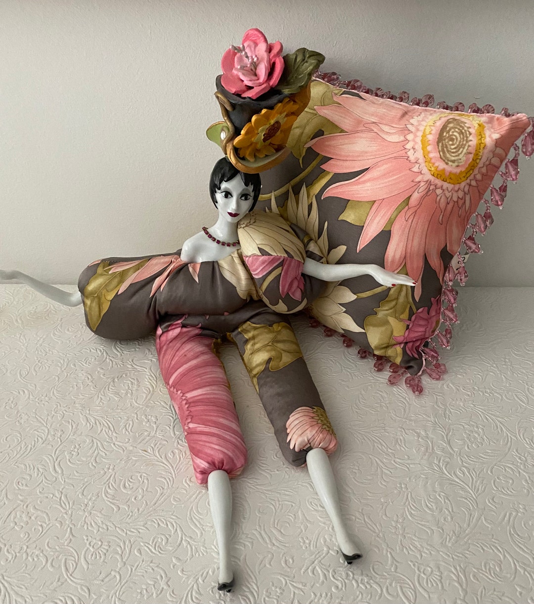 Poupee by Isabelle Millet Art Doll Wearing Flowerpot Headdress Vintage ...