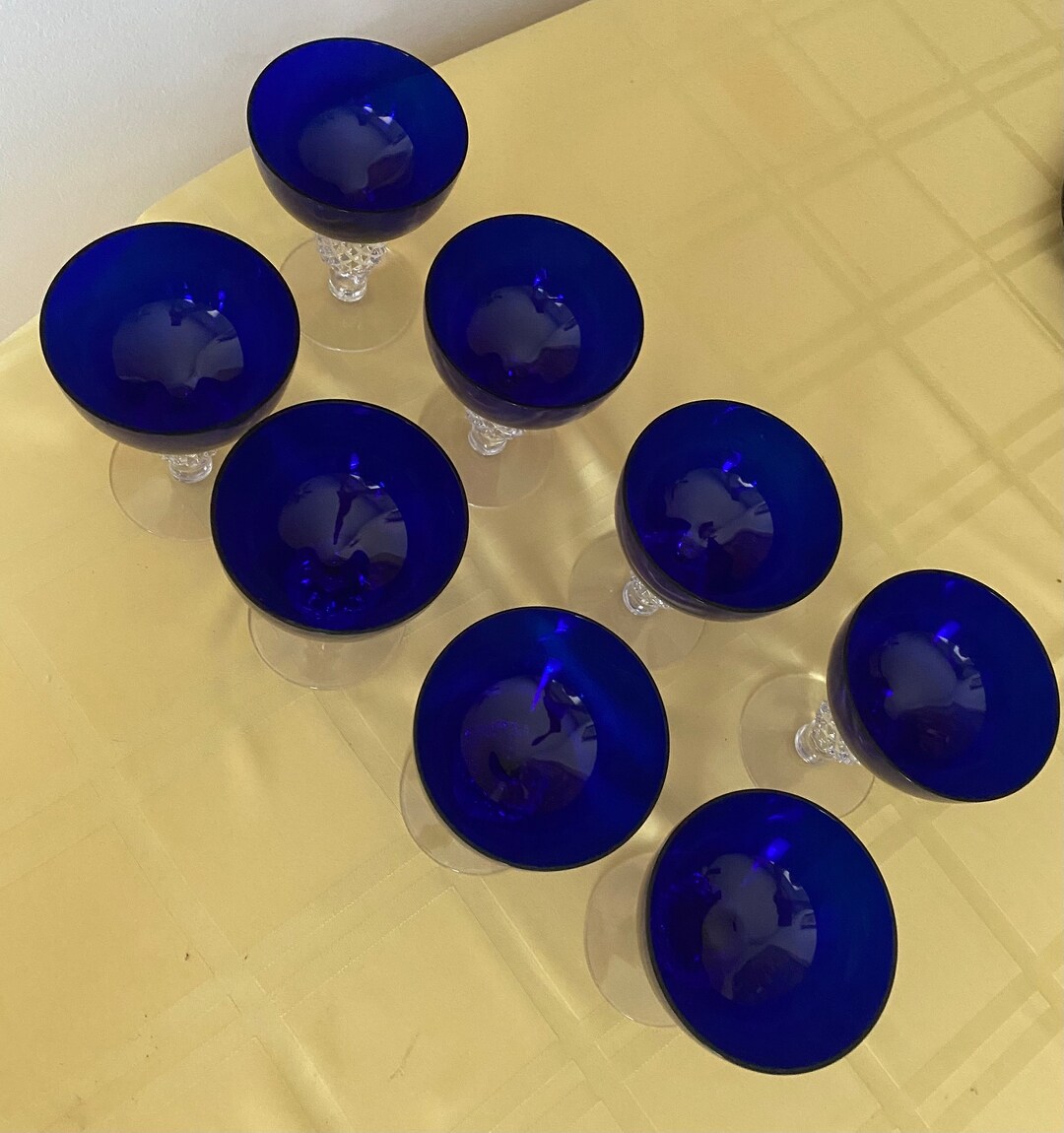 Vintage Morgantown Golf Ball Cobalt Blue Champagne Glasses Set Of Eight Cobalt Blue Bowl Clear