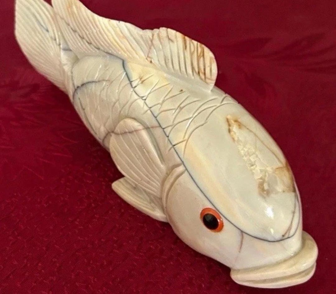 Vintage Asian Hand Carved Marble Koi Fish Polished Sculpture Figurine 7 ...