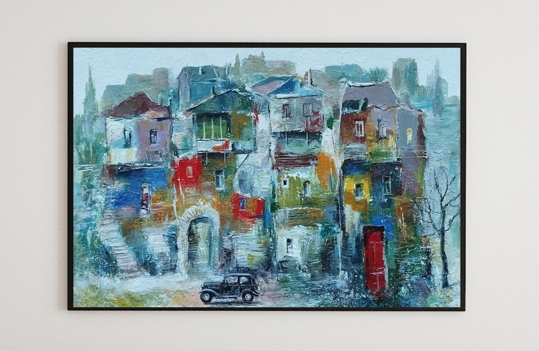 Abstract Colorful Cityscape on Canvas. 100% Hand-painted Original ...