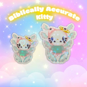 Biblically Accurate Angel Kitty Holographic Waterproof Sticker - Etsy