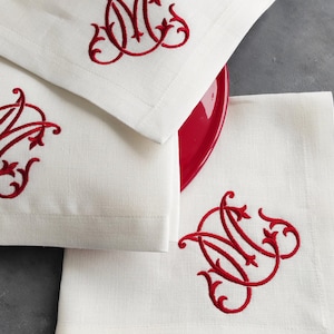 Double Lettered Monogrammed Linen Napkins, Interlocking Monogram Linen Napkins, Antique Chic ...