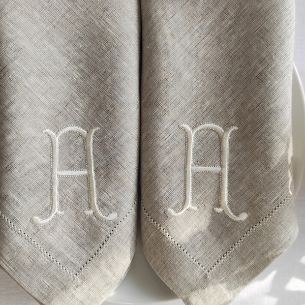 Embroidered White Linen Dinner Napkins - Etsy