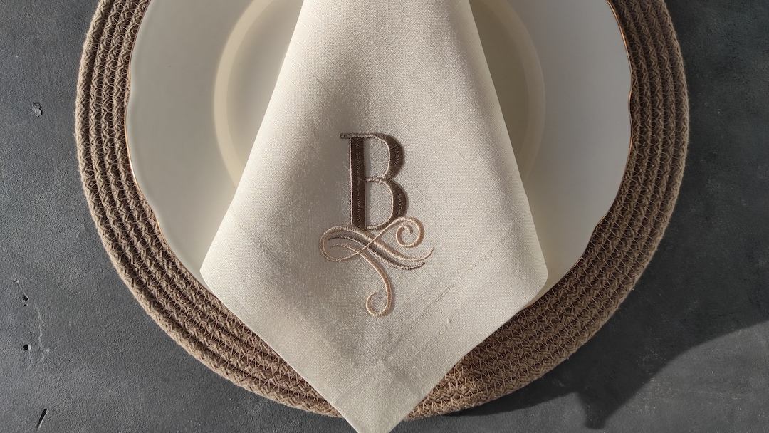 Monogrammed Linen Napkins Embroidered Linen Napkins Dinner - Etsy