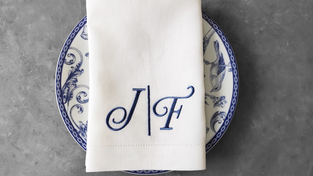 Embroidered Linen Dinner Napkins, Monogrammed Napkins, Nautical Linen ...