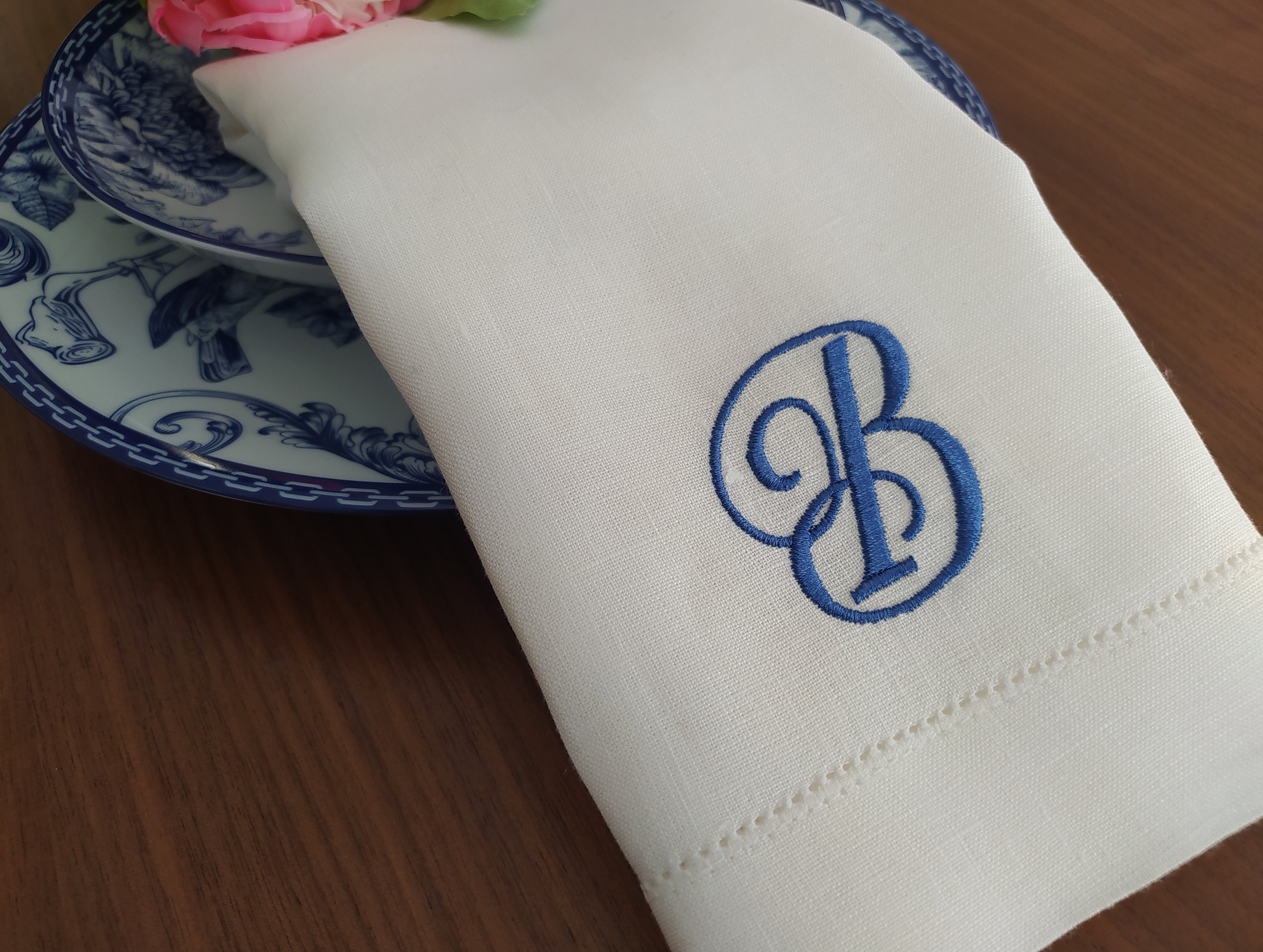 Monogrammed Linen Napkins Embroidered Linen Napkin Wedding - Etsy
