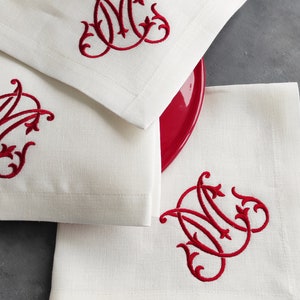 Double Lettered Monogrammed Linen Napkins, Interlocking Monogram Linen Napkins, Antique Chic ...