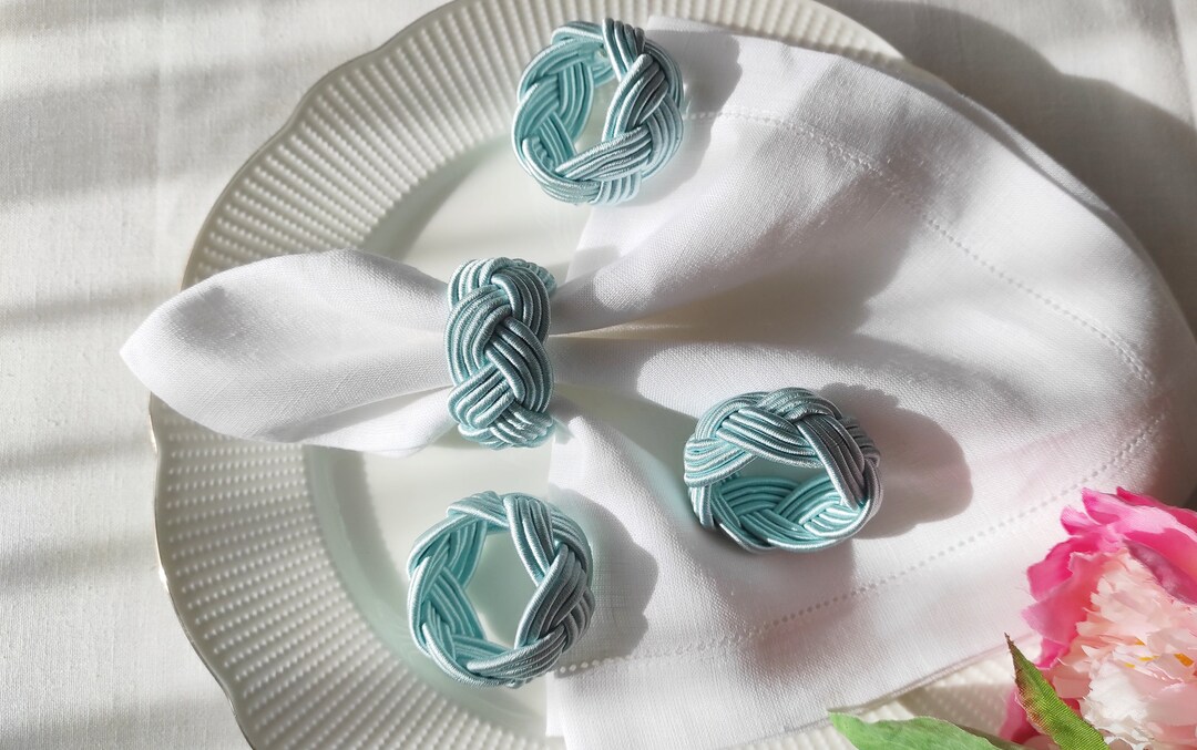 Rope Napkin Ring, Turquoise Blue Napkin Holder, Turks Head Napkin Ring ...