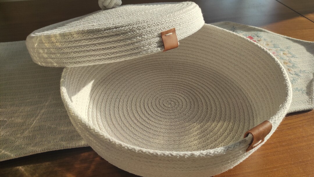 Lidded Basket, Handmade Basket, Cotton Rope Storage Basket, Hand Woven ...