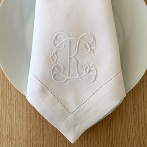 Double Lettered Monogrammed Linen Napkins, Interlocking Monogram Linen Napkins, Antique Chic ...