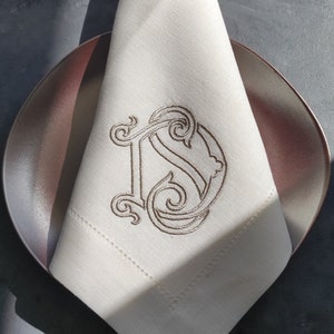 Double Lettered Monogrammed Linen Napkins, Antique Monogrammed Linen Napkins, Interlocking ...