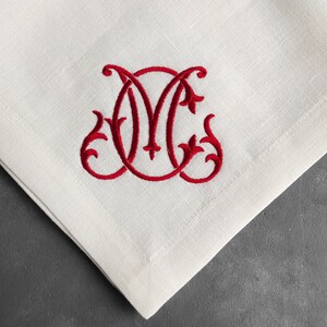 Double Lettered Monogrammed Linen Napkins, Interlocking Monogram Linen Napkins, Antique Chic ...