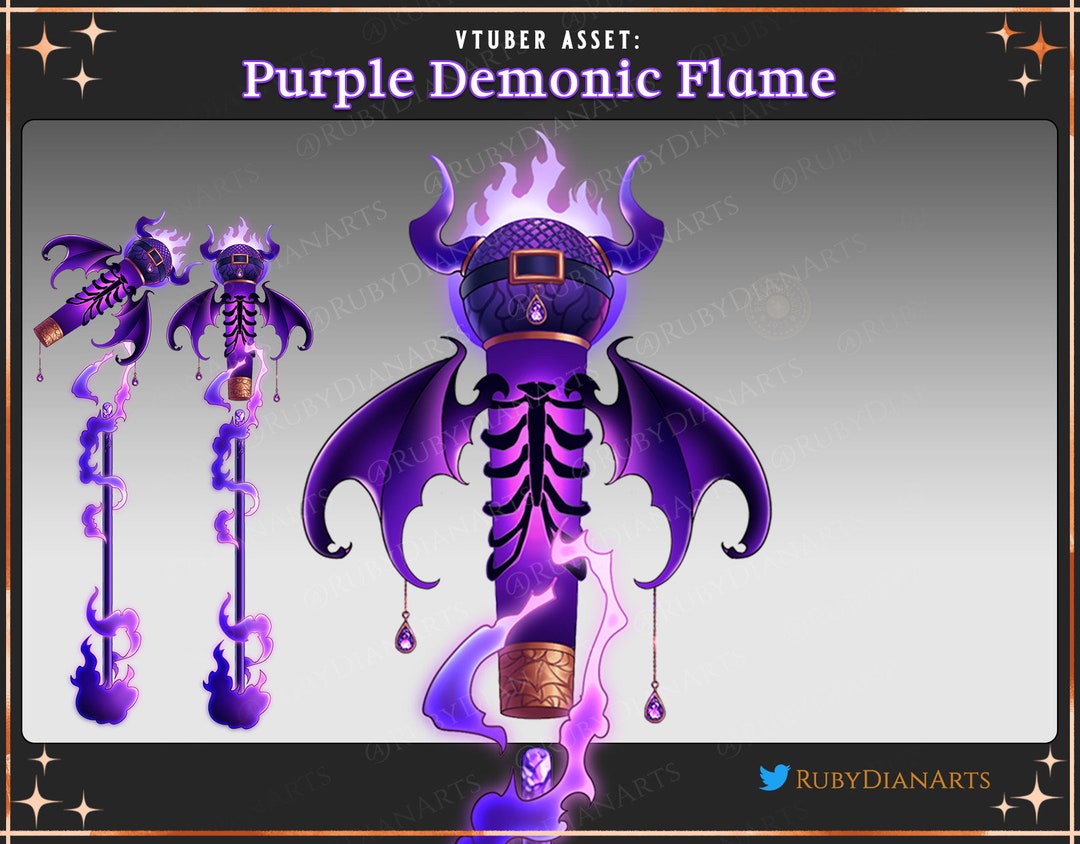 Purple Demonic Flame Mic | Vtuber Assets | Bonus Wings | Twitch Digital ...