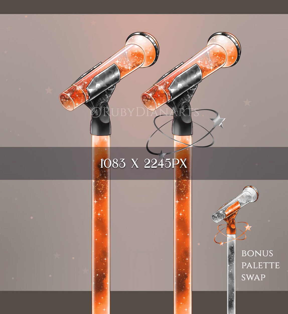 Orange Starry Mic Celestial Vtuber Asset Microphone Stream Decoration ...