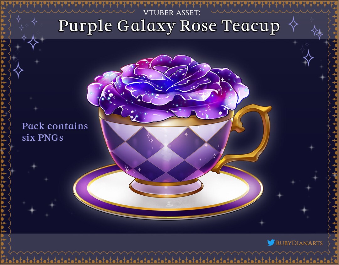 Purple Galaxy Rose Teacup | Stream Vtuber Assets | Starry Celestial Tea ...