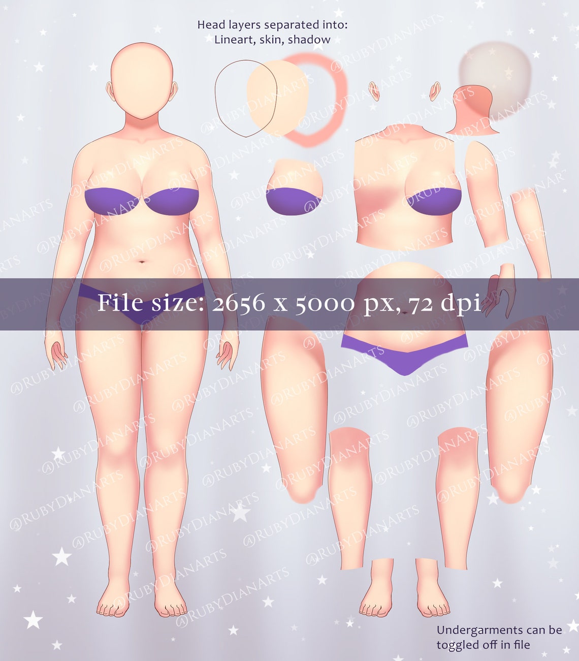 Vtuber Body Base: Full-figured and Curvy | PSD File | Unrigged/ready-to-rig on Live2d | Premade ...
