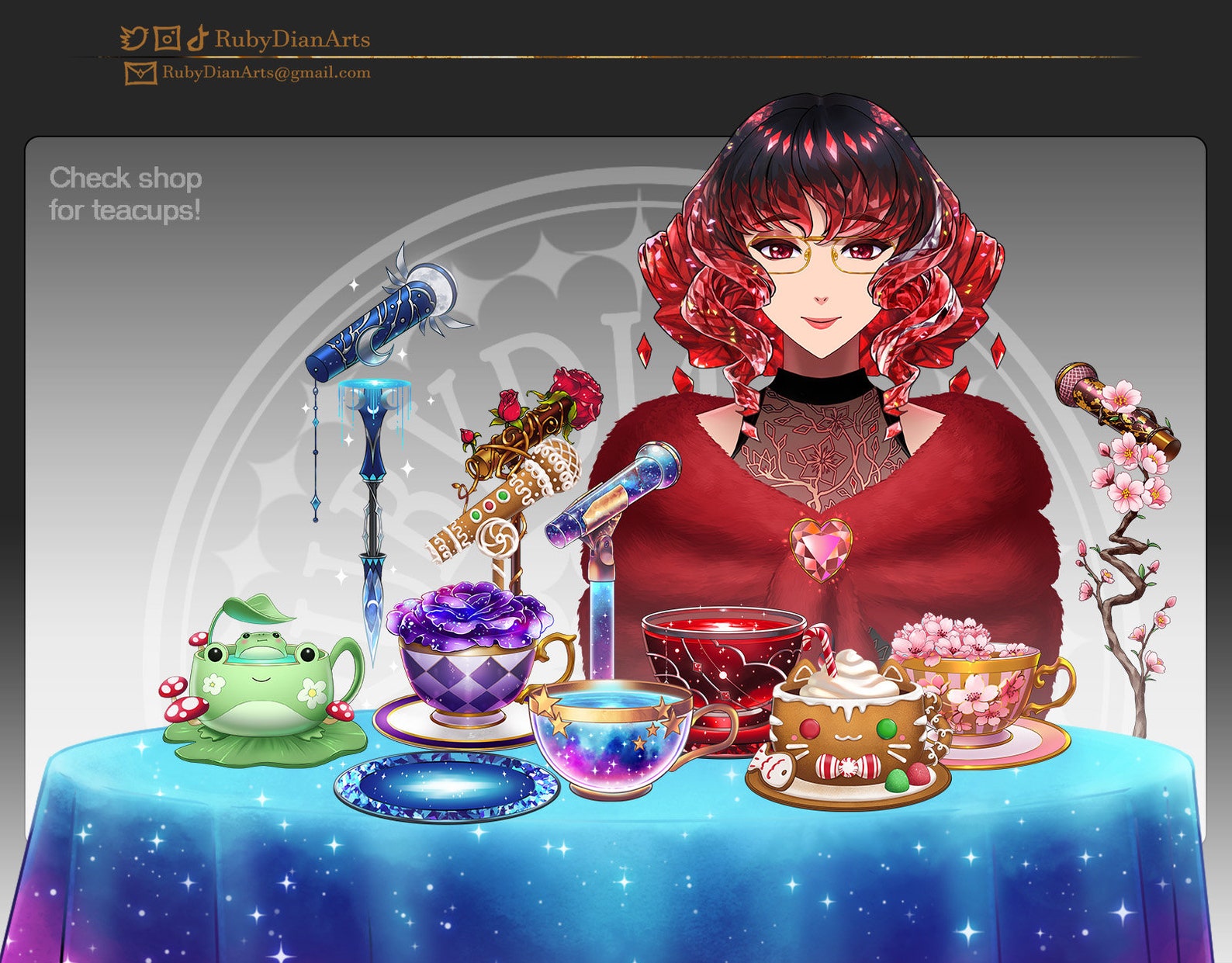 Starry Table Set Vtuber Asset Aesthetic Celestial Tea Time Tablecloth ...