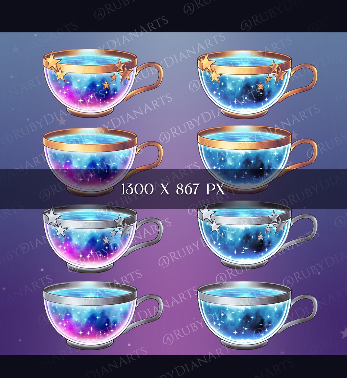 Starry Teacups Celestial Vtuber Assets Star Galaxy Tea Set - Etsy