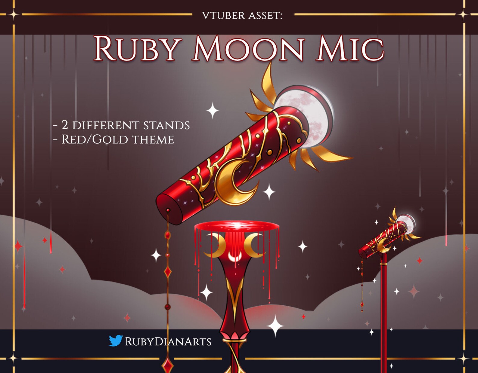 Ruby Moon Mic | Red and Gold Vtuber Streaming Asset (PNG Digital ...