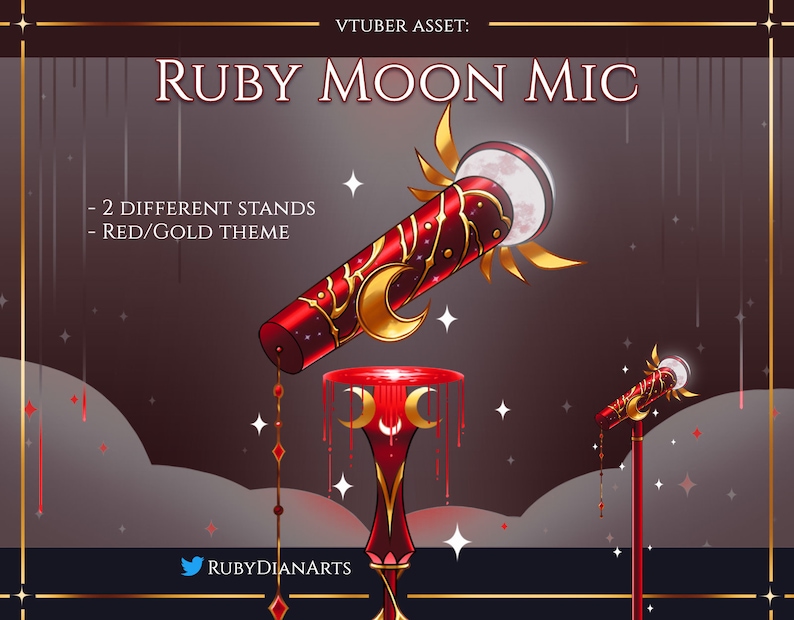Ruby Moon Mic Red and Gold Ver Vtuber Celestial Assets Bonus Crescent ...