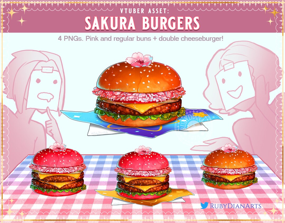 Sakura Burgers | Vtuber Food Assets | Cute Aesthetic Cheeseburger ...