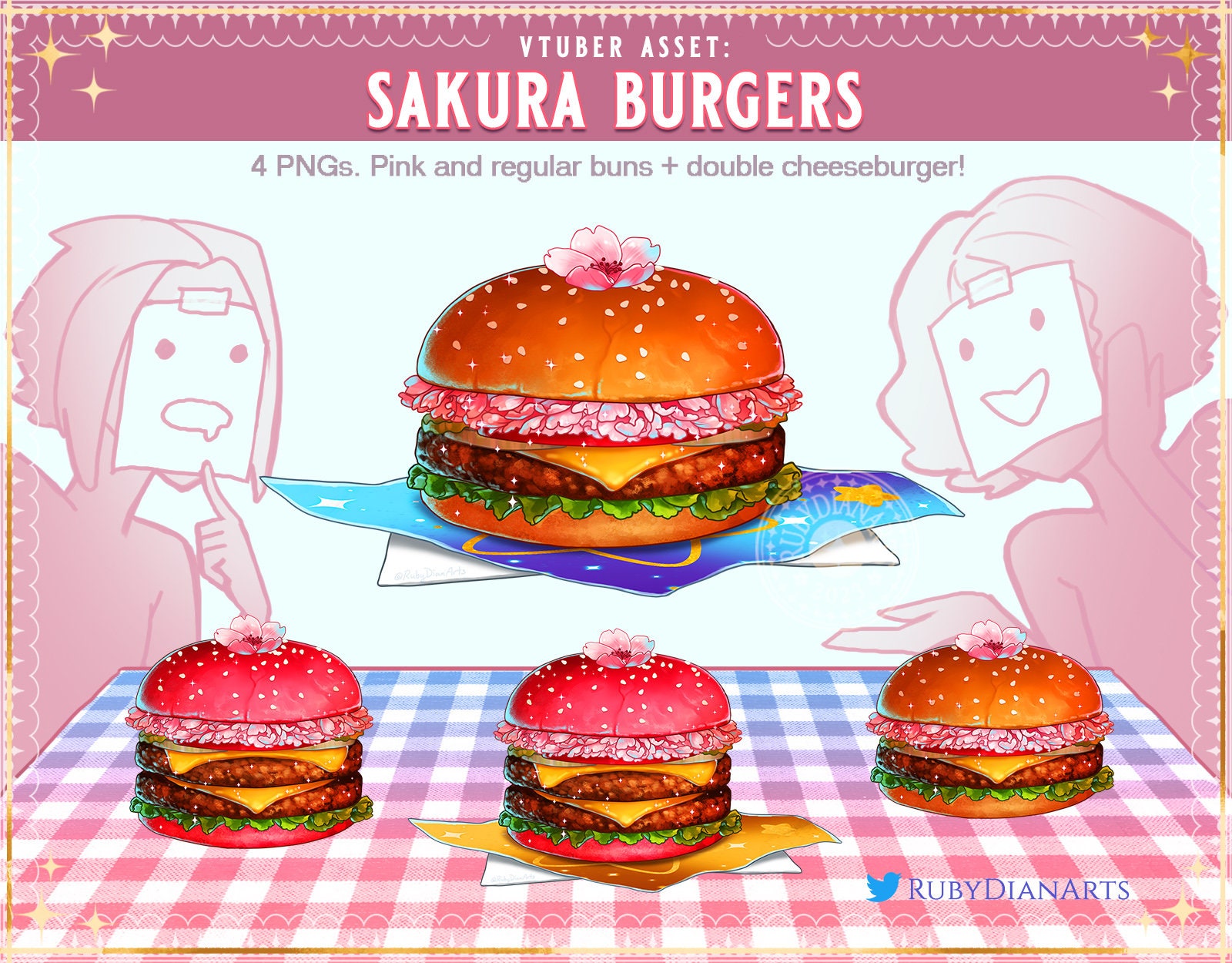 Sakura Burgers | Vtuber Food Assets | Cute Aesthetic Cheeseburger ...