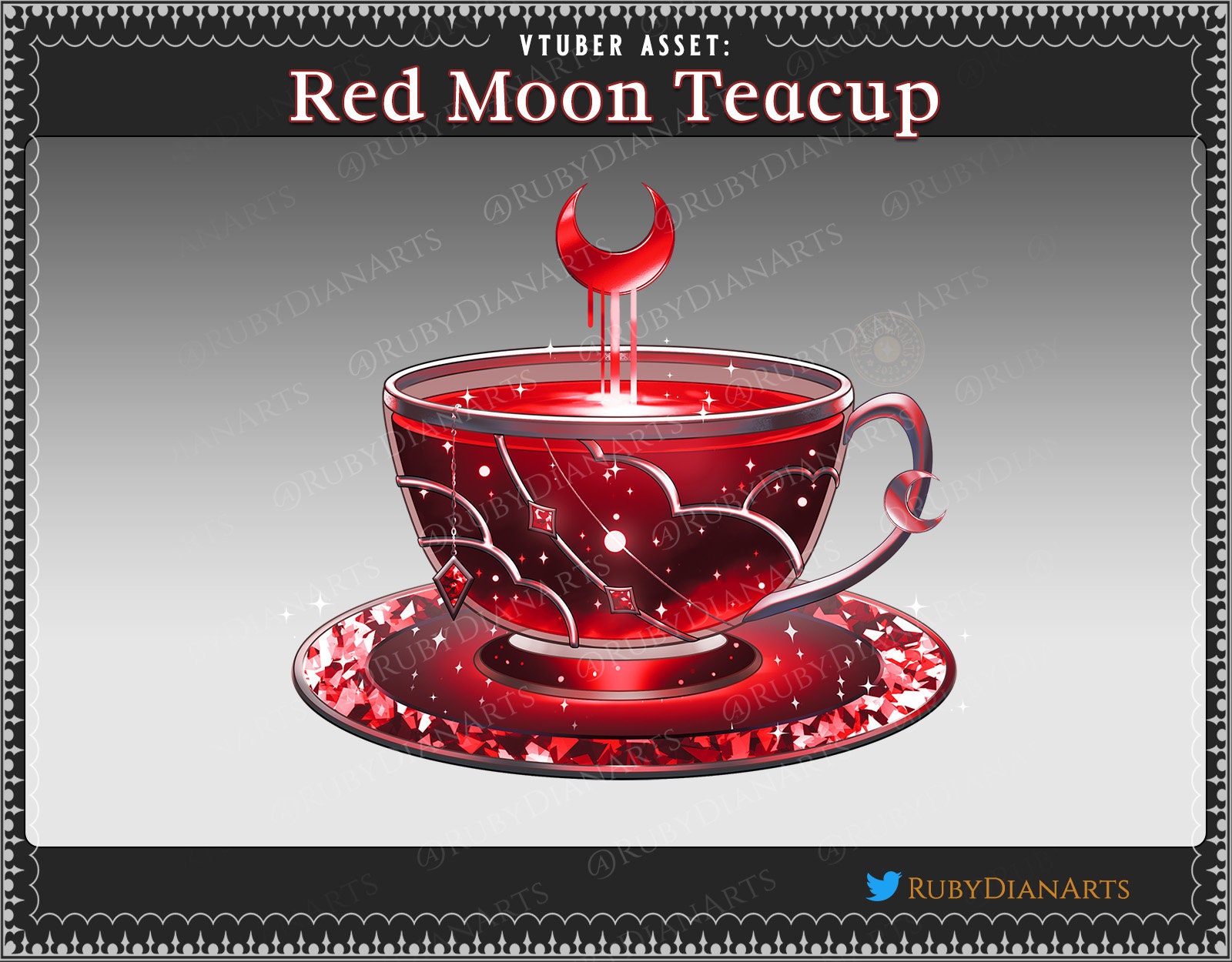 Red Moon Drip Teacup | Stream Vtuber Assets | Crimson Teaset Aesthetics ...
