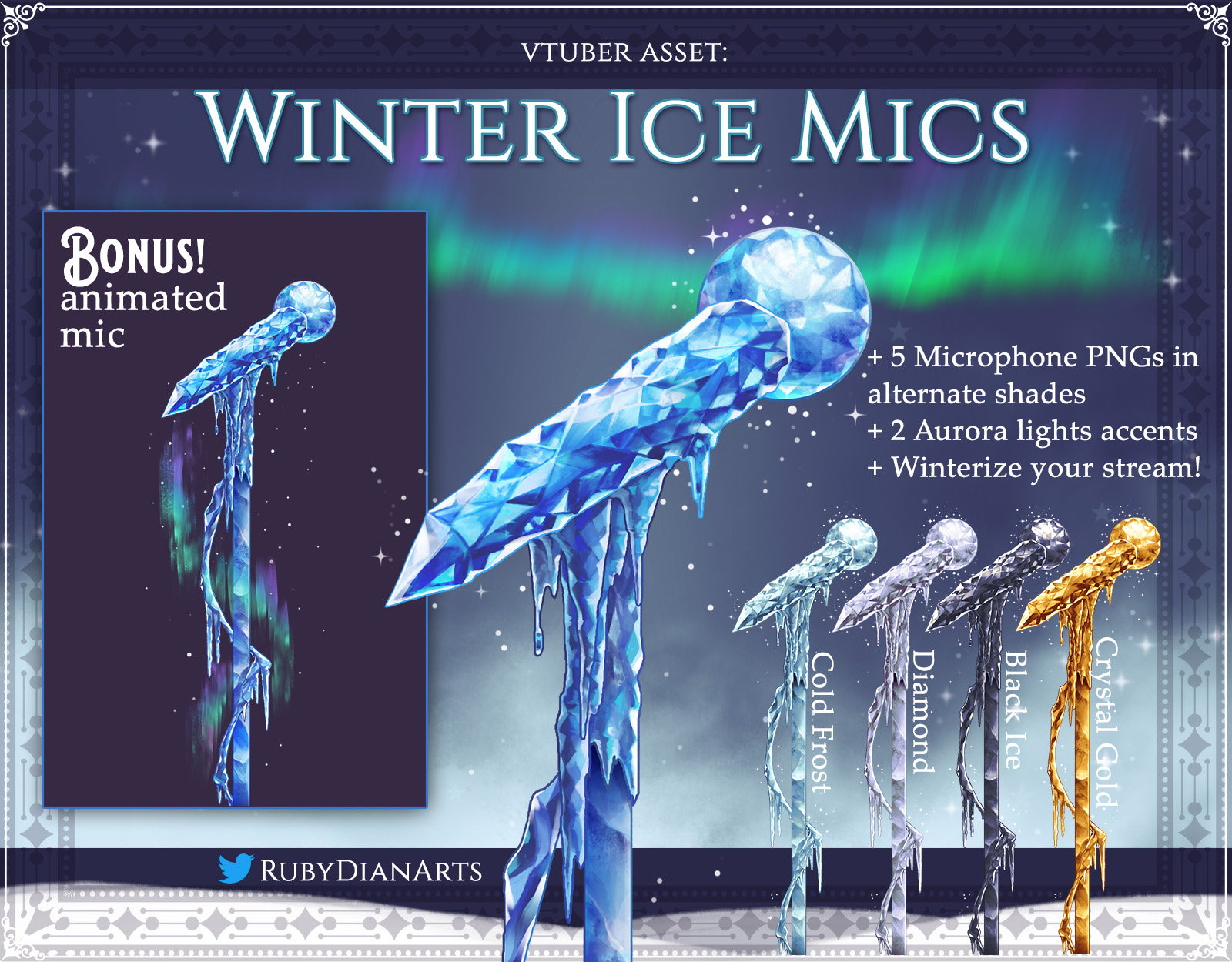 Winter Ice Microphone | Vtuber Assets + BONUS Animated Stream Mic With ...