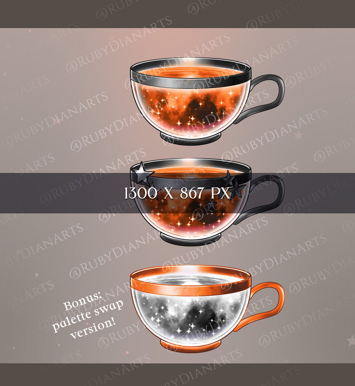 Orange Starry Teacup | Celestial Vtuber Assets | Star Galaxy Tea Set ...