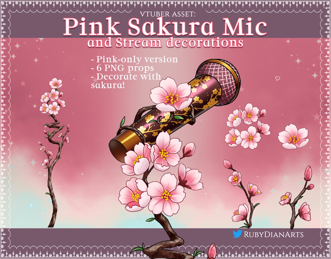 PINK Sakura Mic and Stream Decorations | Vtuber Assets | Props for ...