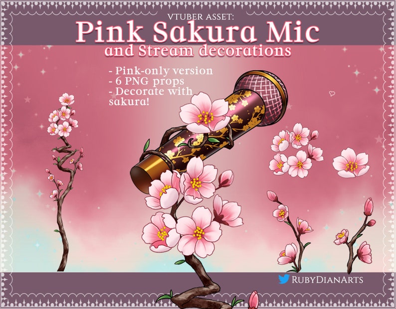 PINK Sakura Mic and Stream Decorations Vtuber Assets Props - Etsy