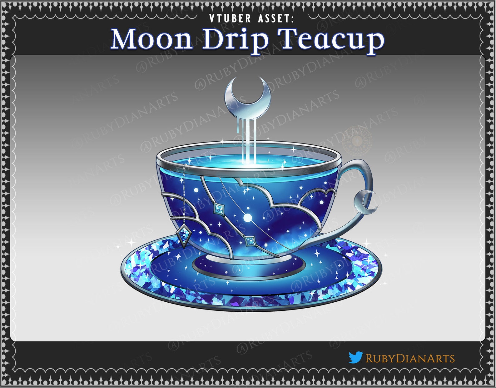Moon Drip Teacup Stream Vtuber Assets Celestial Space Teaset Aesthetics ...