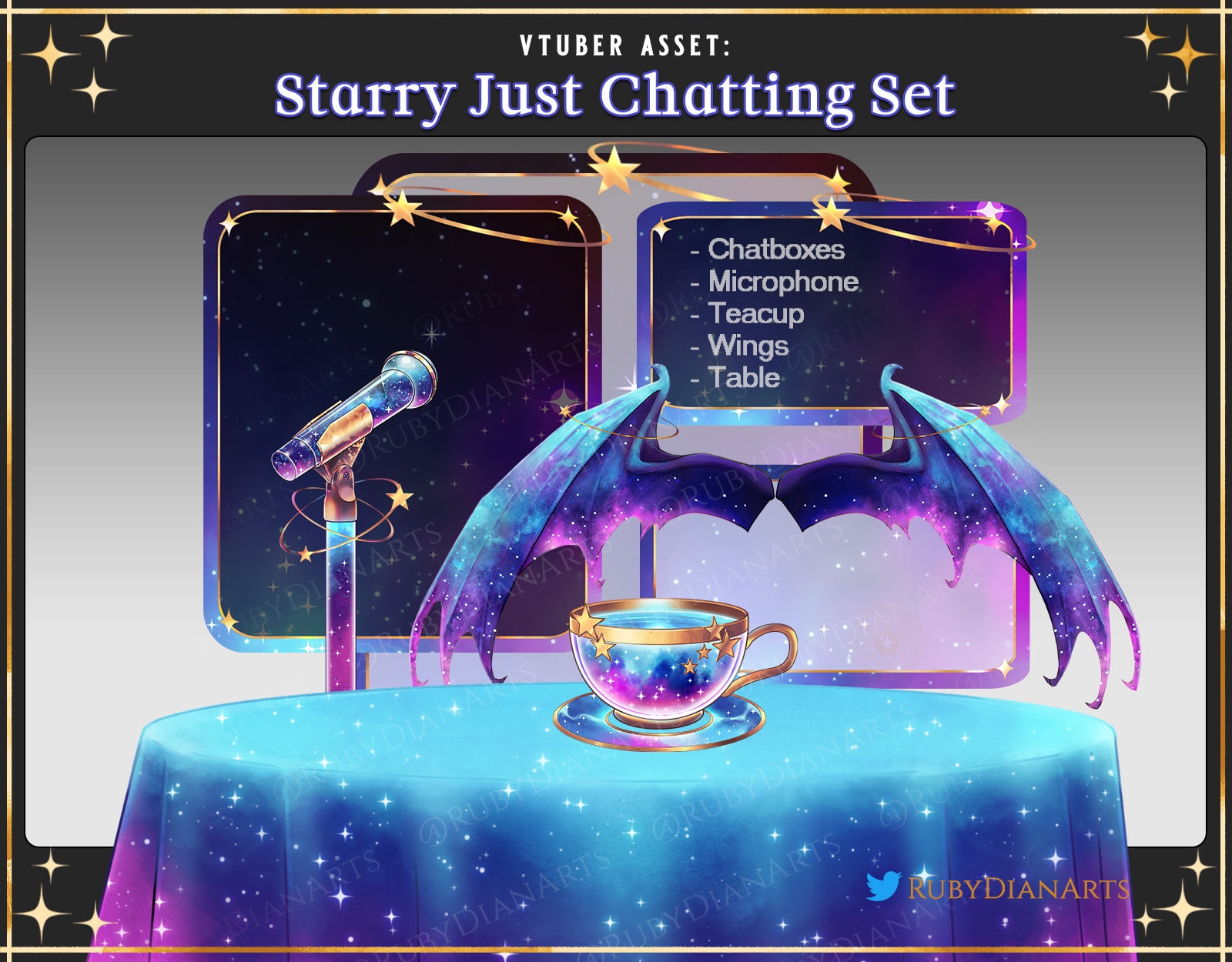 Starry Just Chatting Set Vtuber Assets Stream Asset Wings, Teacup ...