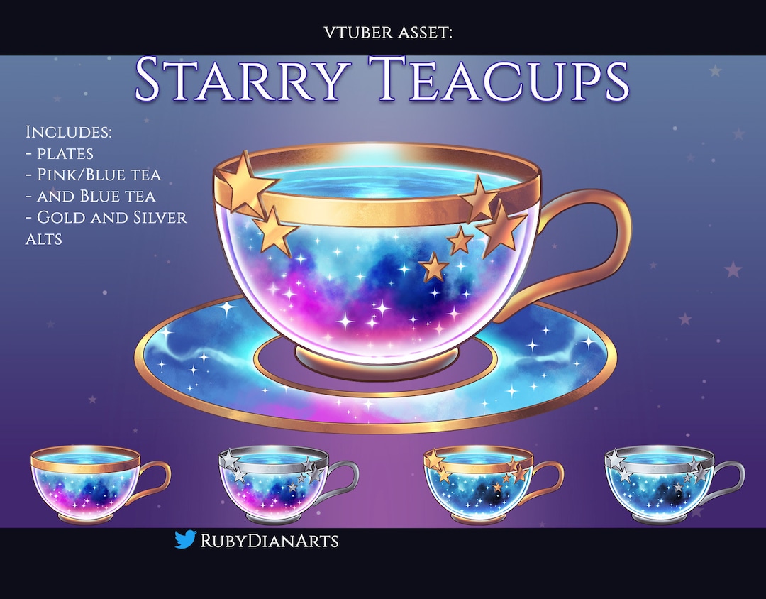Starry Teacups | Celestial Vtuber Assets | Star Galaxy Tea Set ...