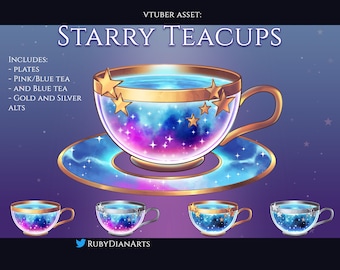 Starry Teacups Celestial Vtuber Assets Star Galaxy Tea Set - Etsy UK