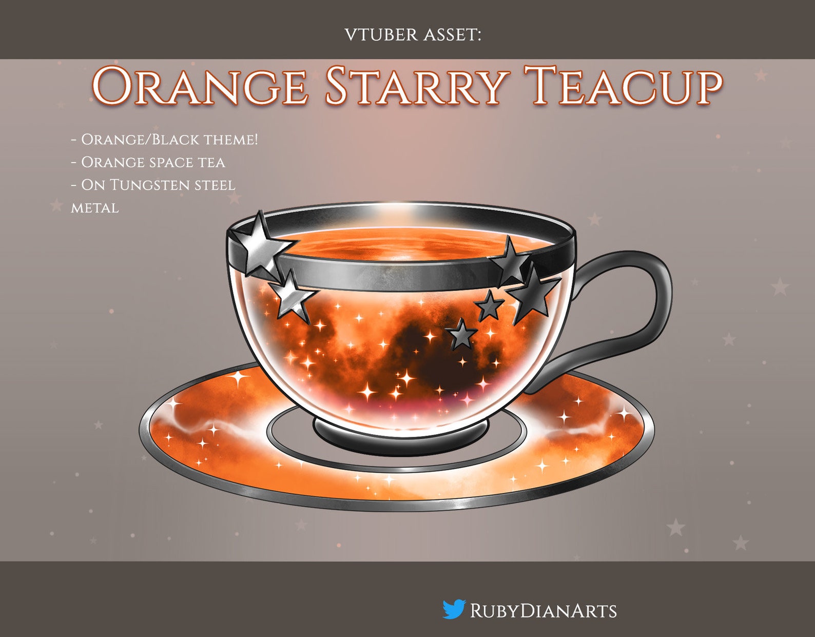 Orange Starry Teacup | Celestial Vtuber Assets | Star Galaxy Tea Set ...