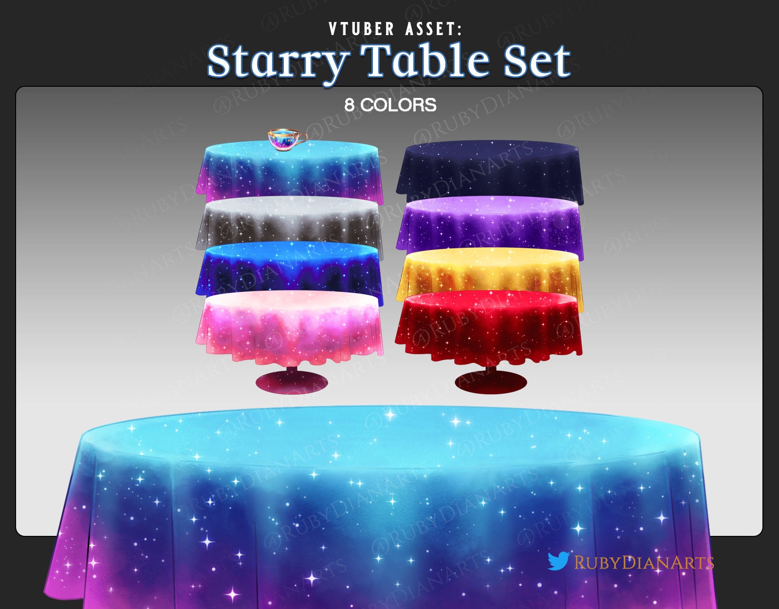 Starry Table Set Vtuber Asset Aesthetic Celestial Tea Time Tablecloth ...