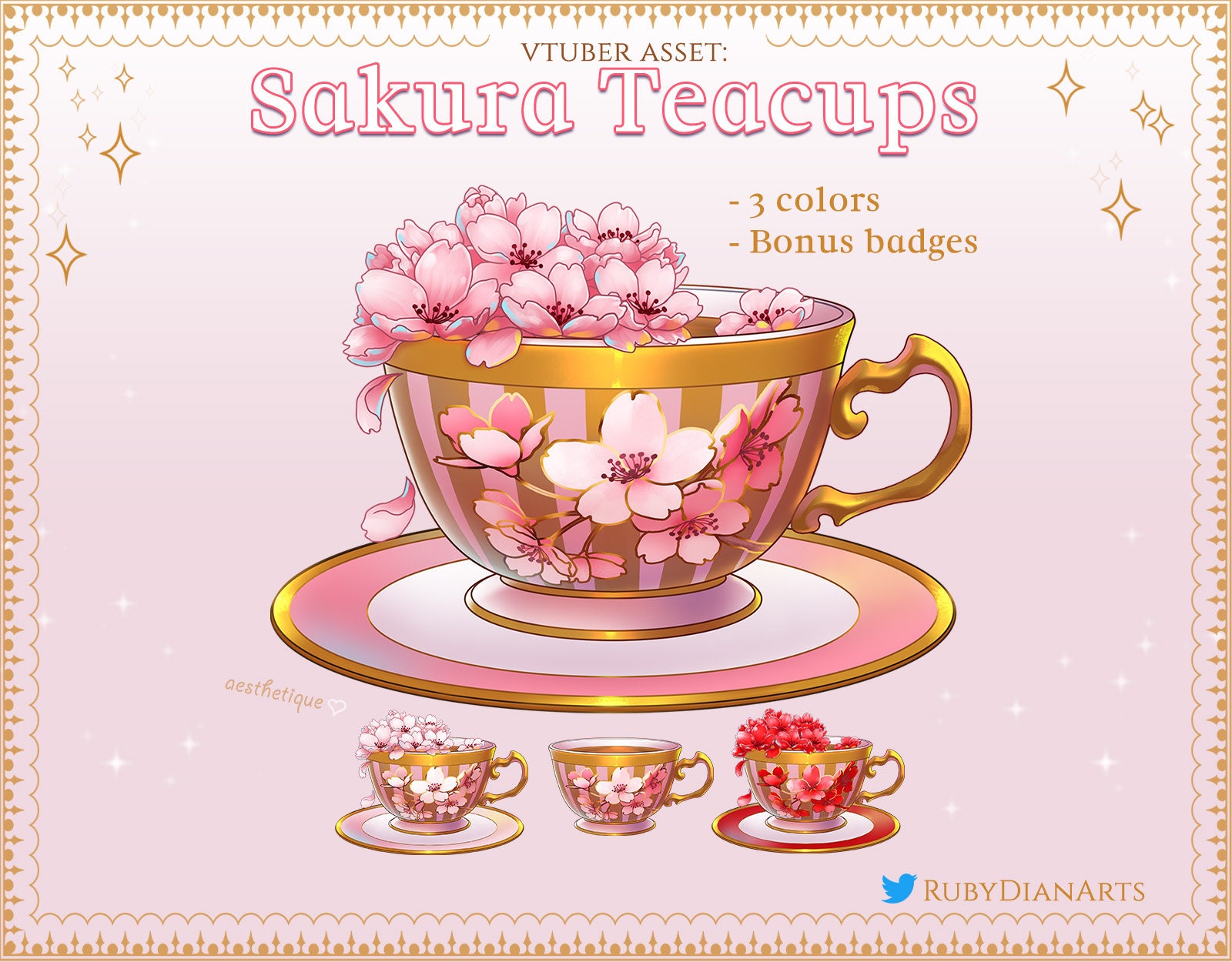 Sakura Teacups Vtuber Asset | Cherry Blossoms and Cute Stream ...